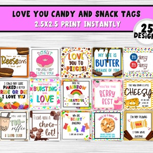 Snack & TREAT I Love You Bundle Gift Tags | 2.5" Square Printable DIY ...