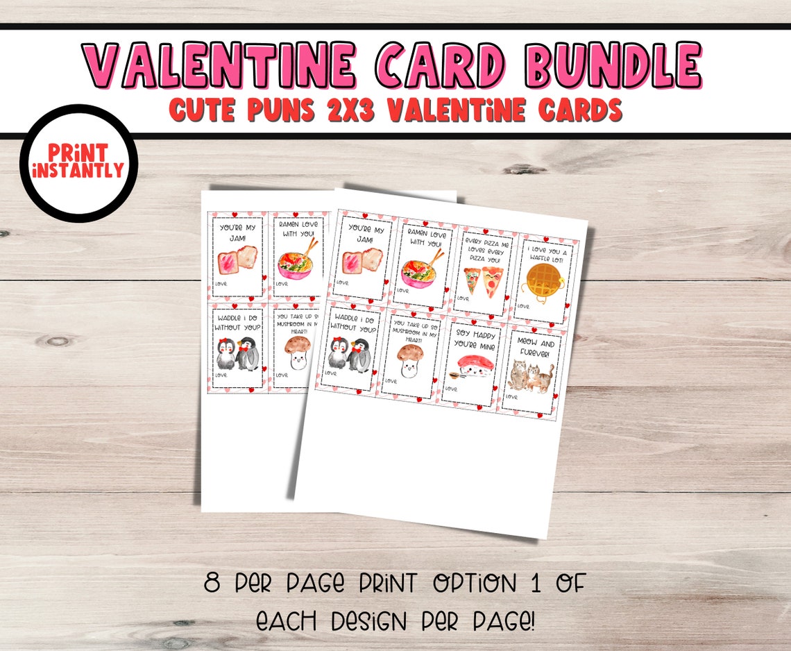 Cute Puns Valentine Card Bundle DIY Valentine Bulk Employee - Etsy