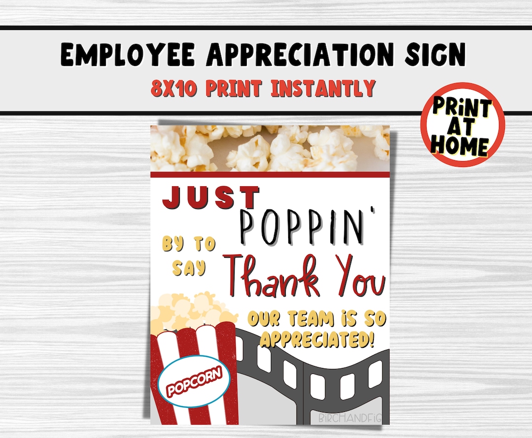 Popcorn Staff Appreciation Sign 8"x10" - Etsy