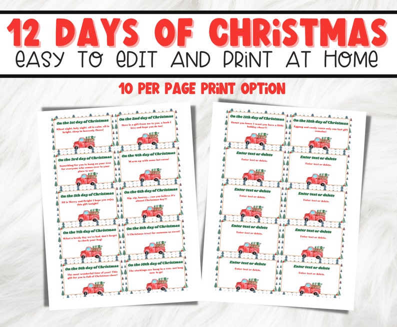 Editable Twelve Days of Christmas Printable Tags Printable - Etsy