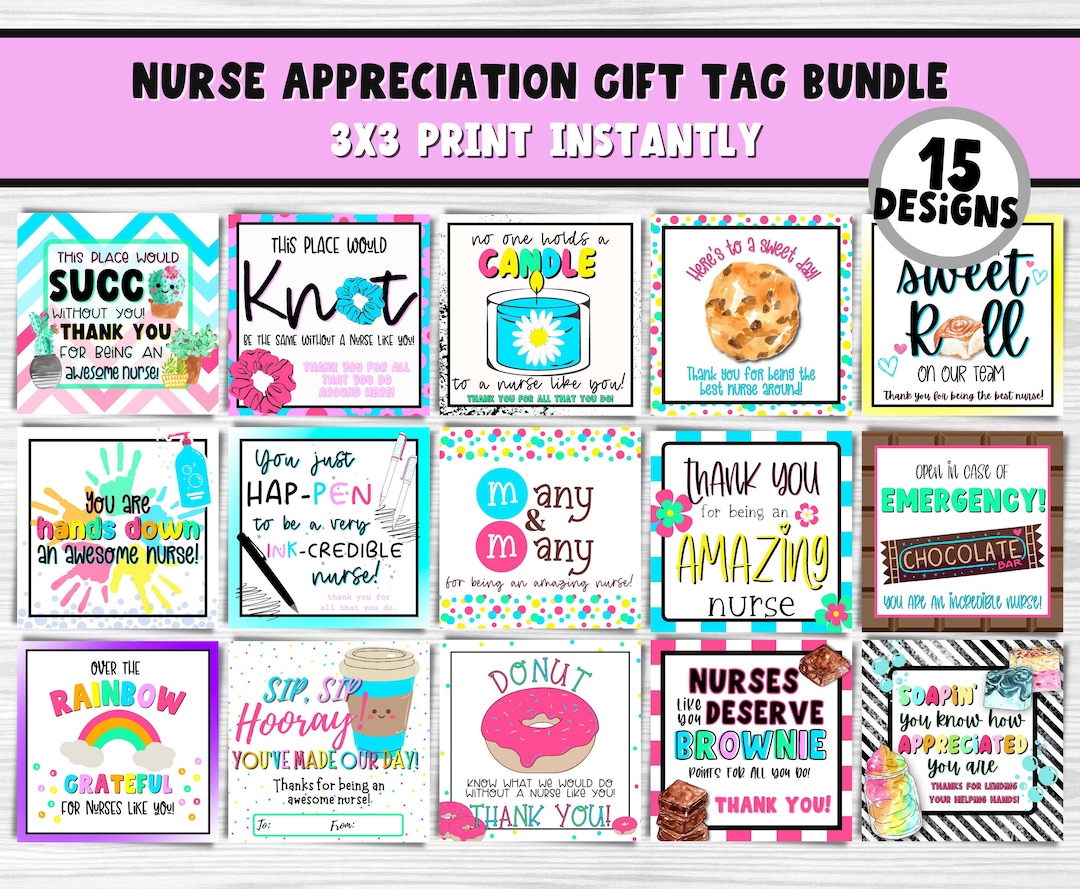 NURSE Appreciation Printable Gift Tags | Hospital Staff DIY Bulk Gift ...