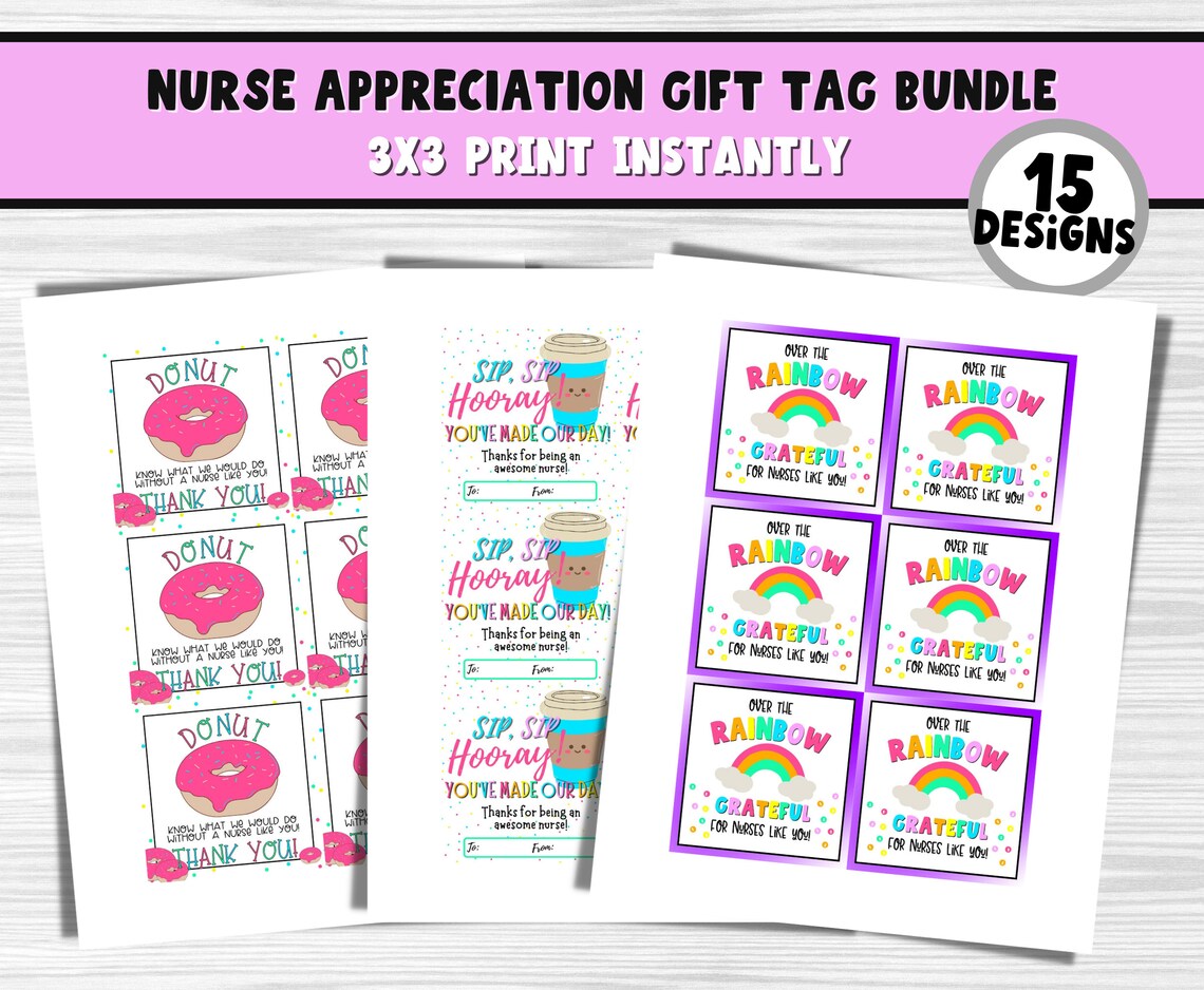 NURSE Appreciation Printable Gift Tags | Hospital Staff DIY Bulk Gift ...