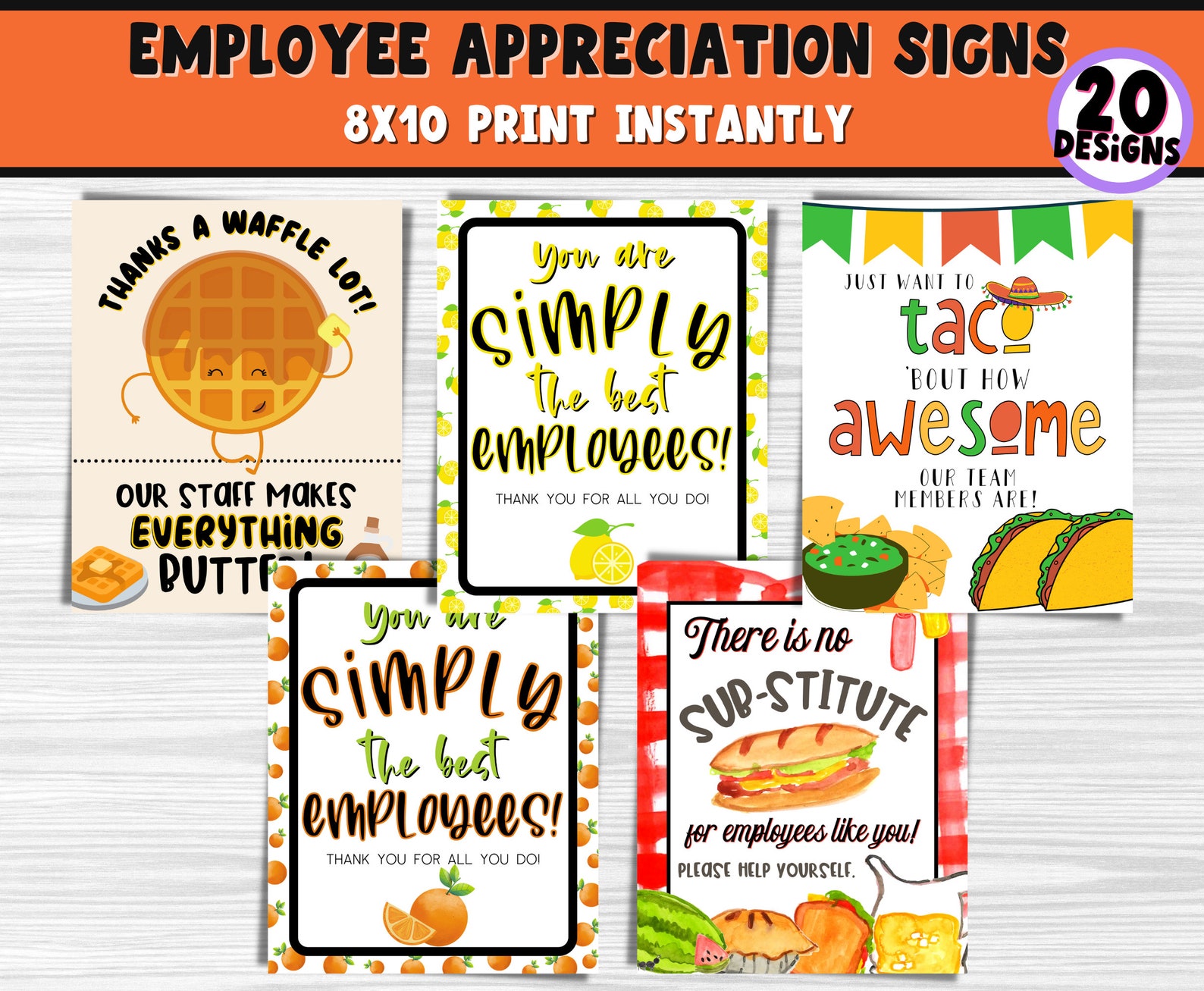 Staff Appreciation Sign Bundle 20 Designs Brunch, Lunch, Cookie, Muffin ...
