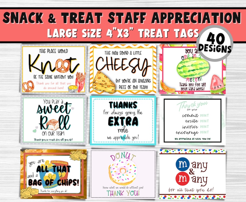 SNACK & TREAT Staff Appreciation Bundle Gift Tags | Large Size 4"x3 ...