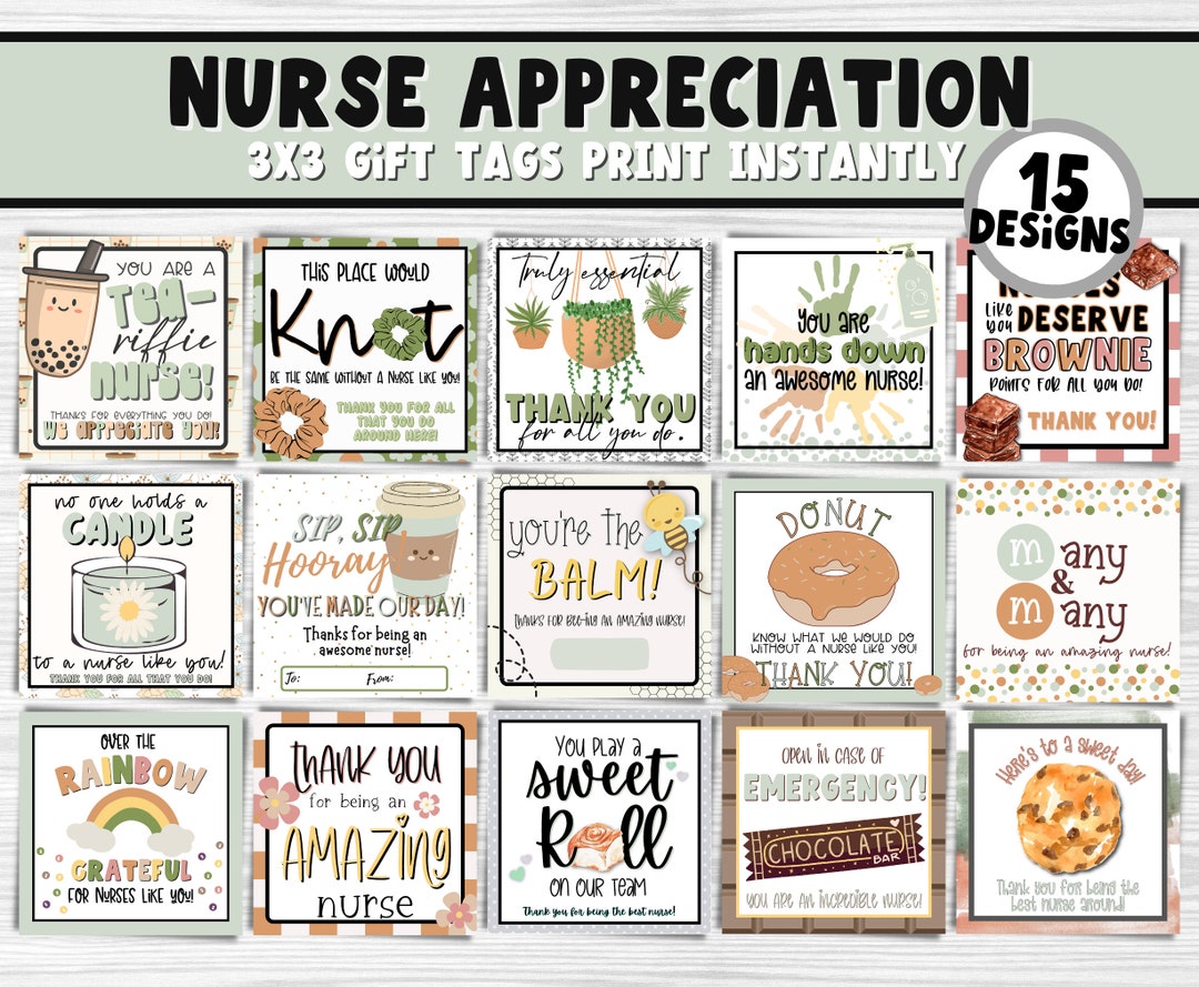 NURSE Appreciation Printable Gift Tags | Hospital Staff DIY Bulk Gift ...