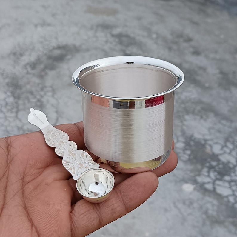 Pure Silver Pancha Patra With Spoon, Plain Silver Pancha Patra ...