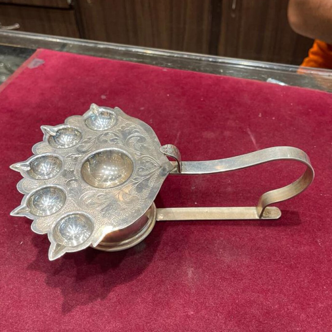 Sterling Silver Pancha Aarti: Handcrafted Puja Deepak - Etsy