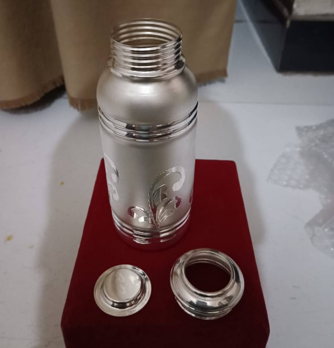 Pure Silver Milk Bottle, 97% Pure Solid Silver Flower Design Bottle ...