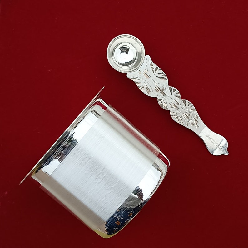 Pure Silver Pancha Patra With Spoon, Plain Silver Pancha Patra ...