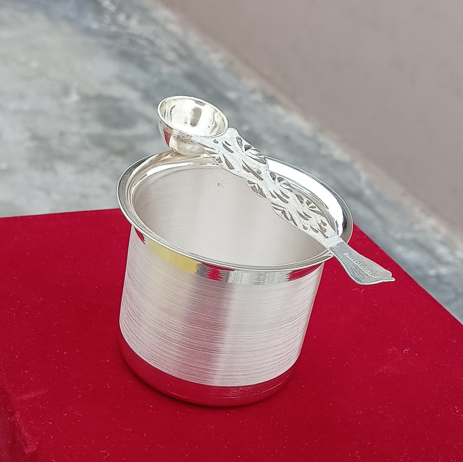 Pure Silver Pancha Patra With Spoon, Plain Silver Pancha Patra ...
