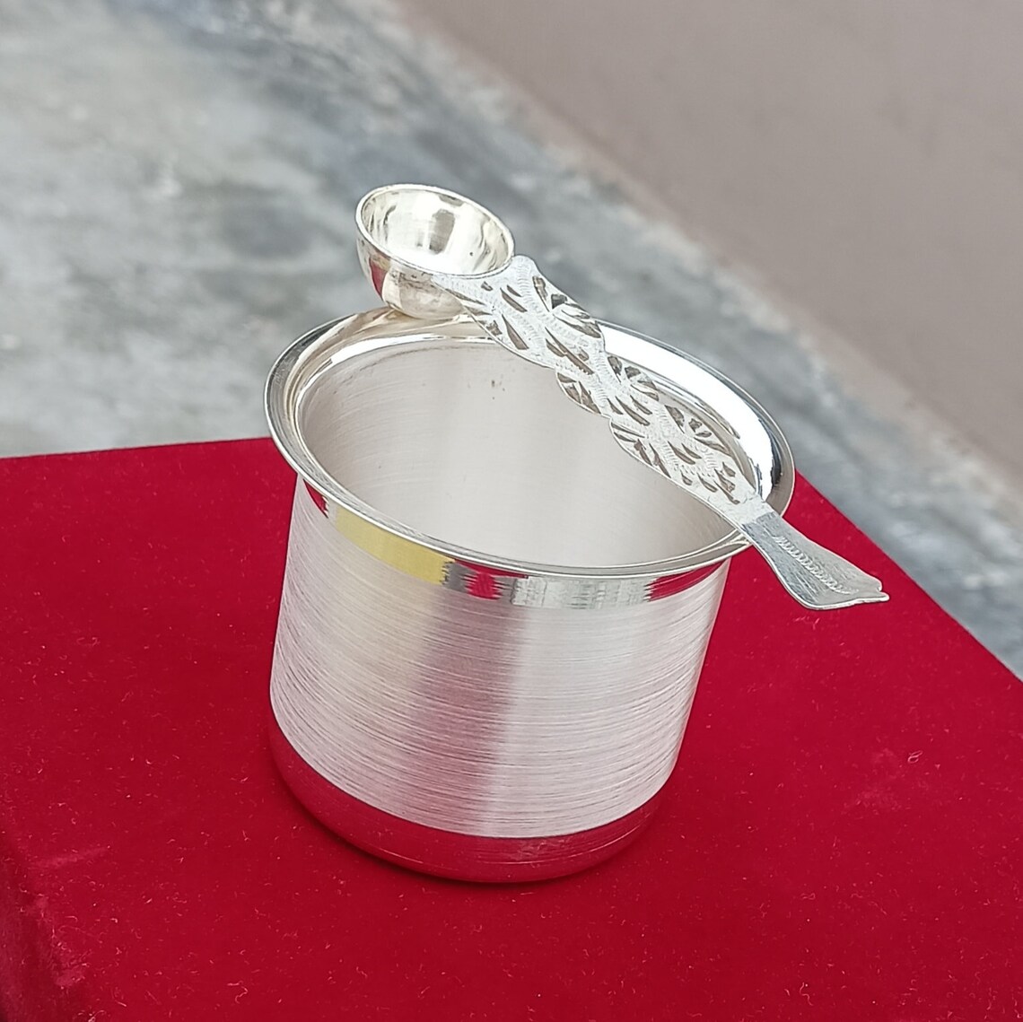 Pure Silver Pancha Patra With Spoon, Plain Silver Pancha Patra ...