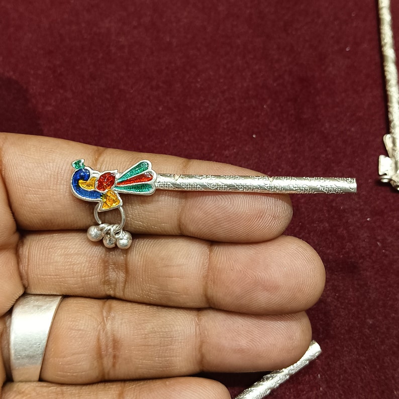 Silver Designer Flute Handmade Idol Krishna Flute, Silver Bansuri ...