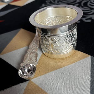 Pure Silver Pancha Patra With Spoon, Carving Design, Housewarming Gift ...