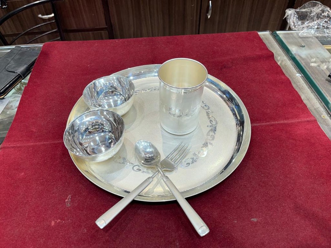 925 Pure Silver 11" Glossy Dinner Set for Home, Dinnerware Set for ...