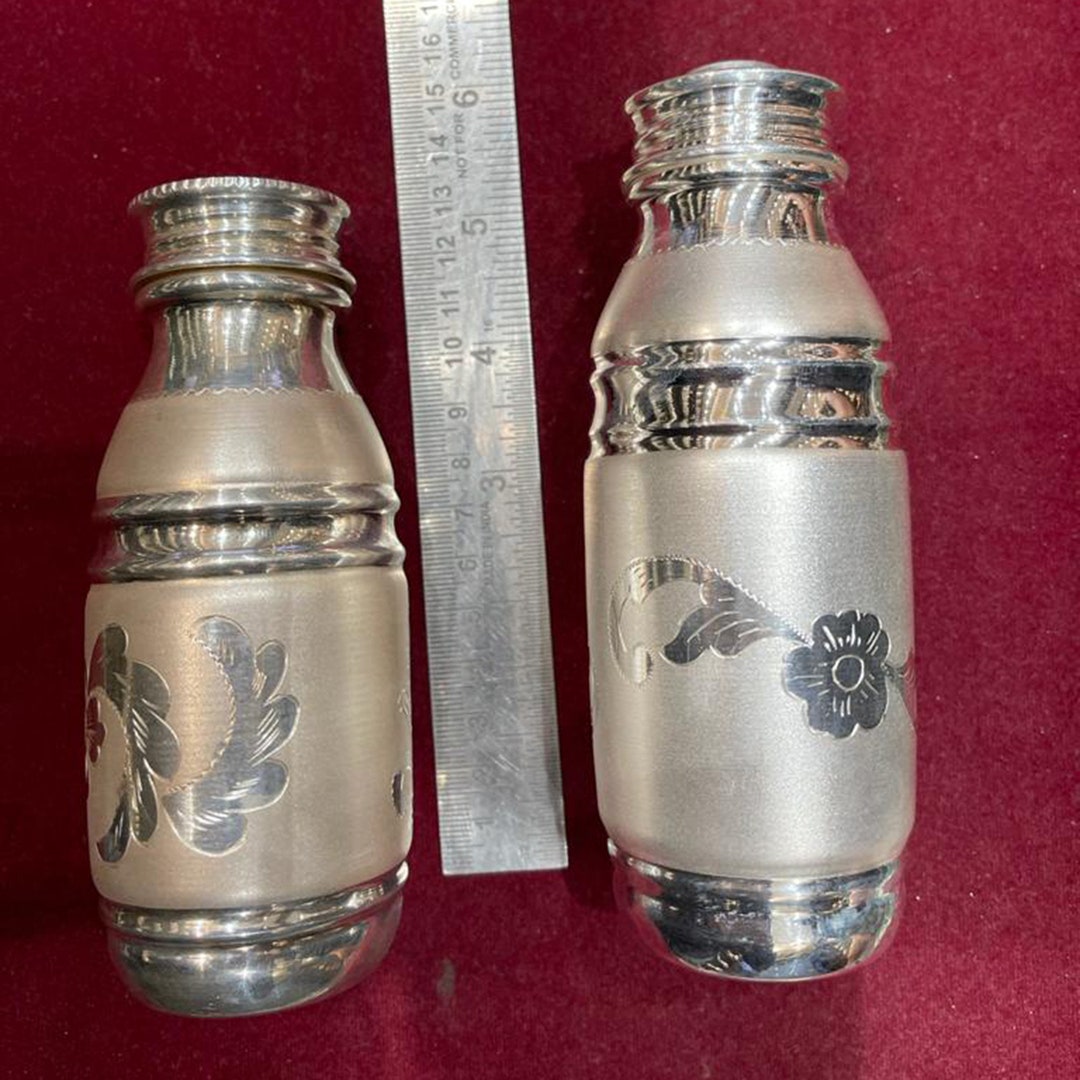 Pure Silver Milk Bottle, 97% Pure Solid Silver Flower Design Bottle ...