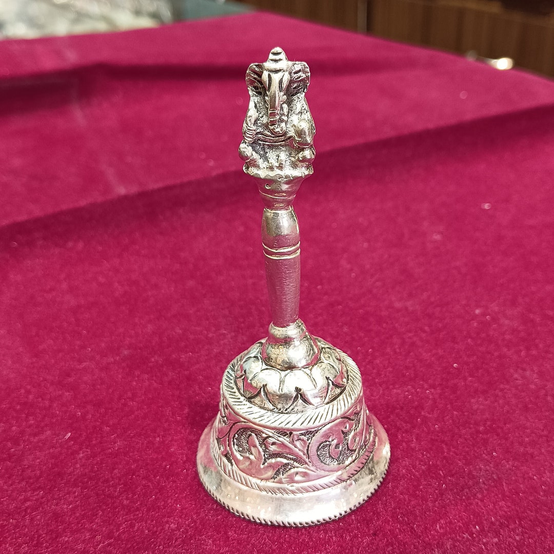925 Sterling Silver Bell for Pooja Mandor, Silver Hand Ghanti, Pure ...