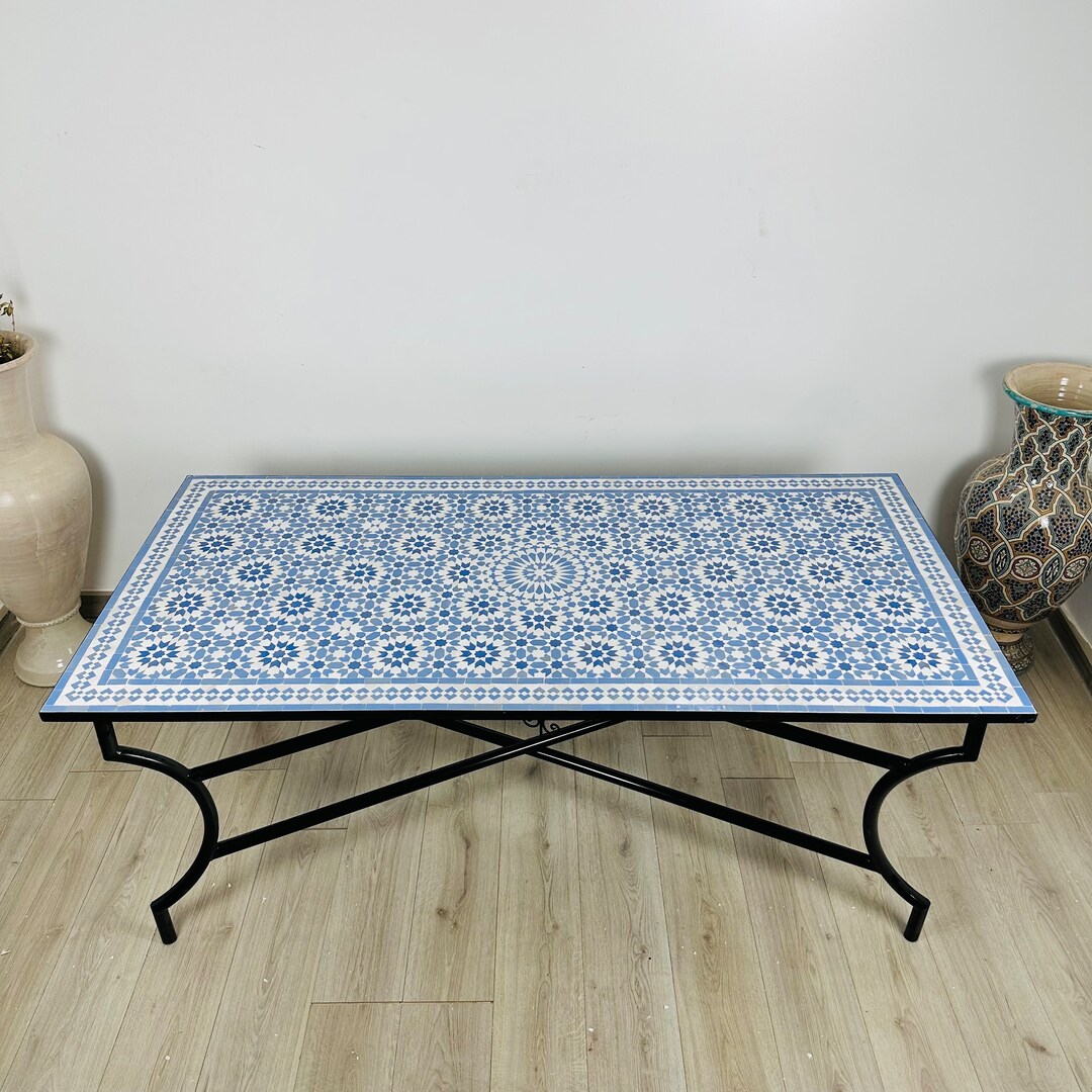 Large Dining Table Moroccan Mosaic Tiles, Outdoor & Indoor Handcrafted ...