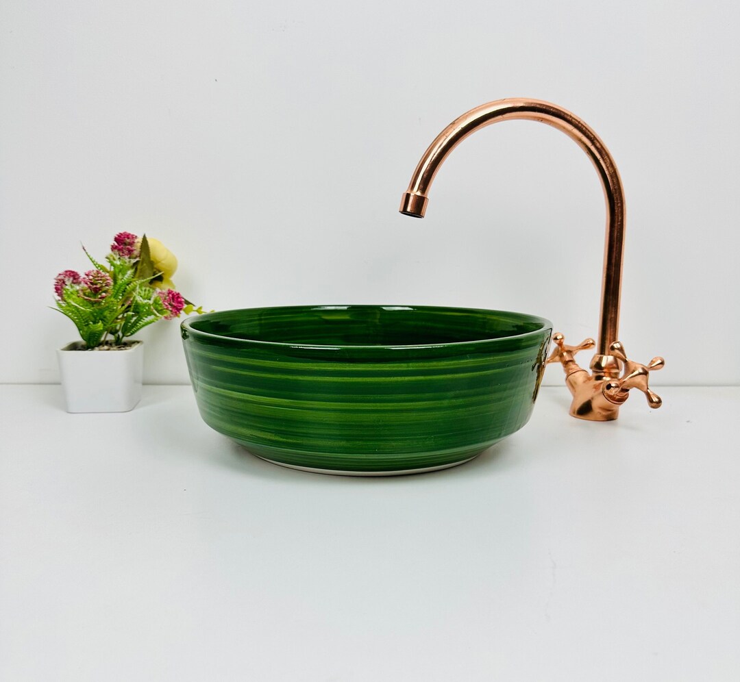 Emerald Green Bathroom Vessel Sink Handcrafted Washbasin Mid Century ...