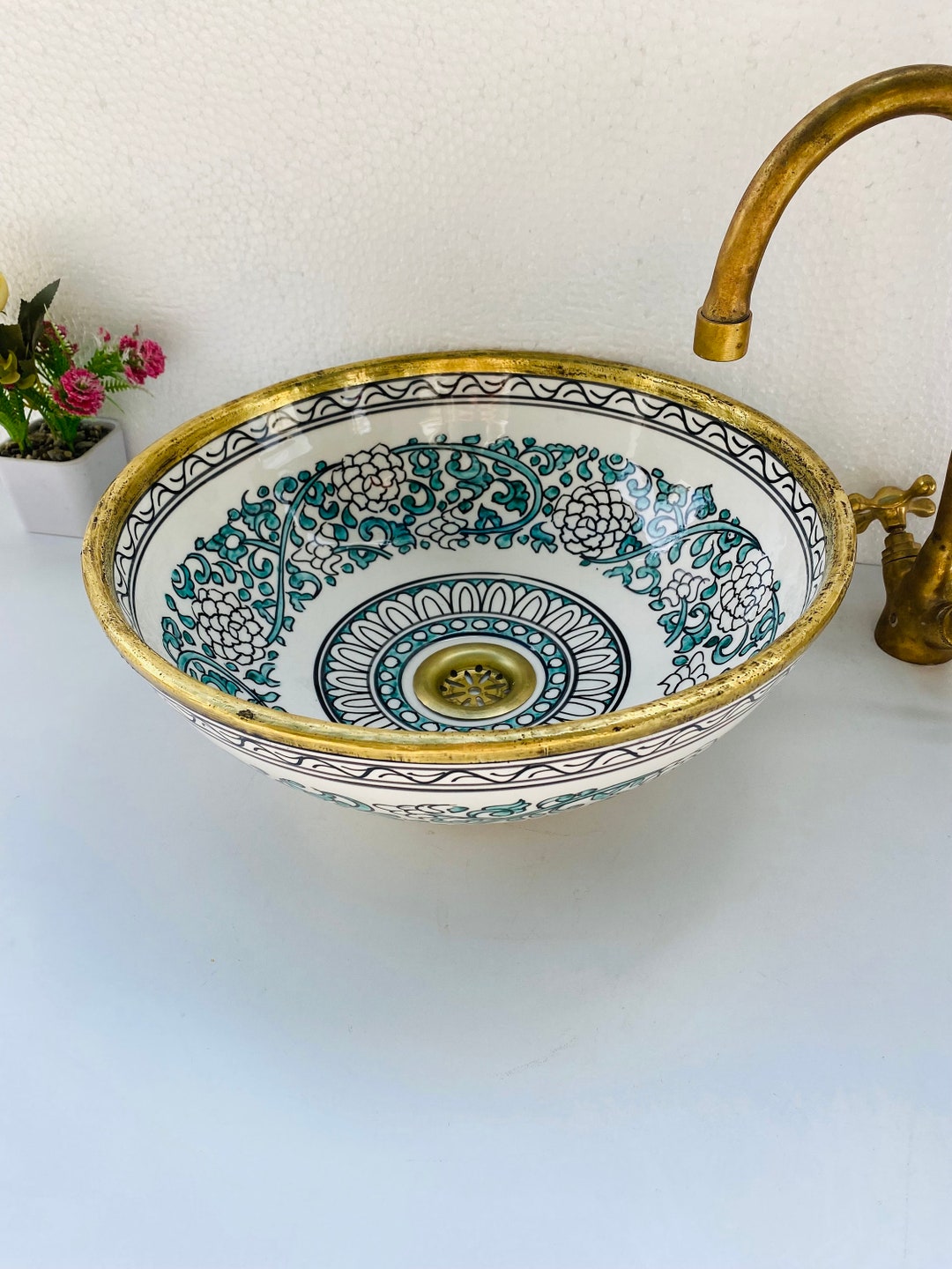 Bathroom Sink Brushed Solid Brass Rimmed Basin Basin With - Etsy