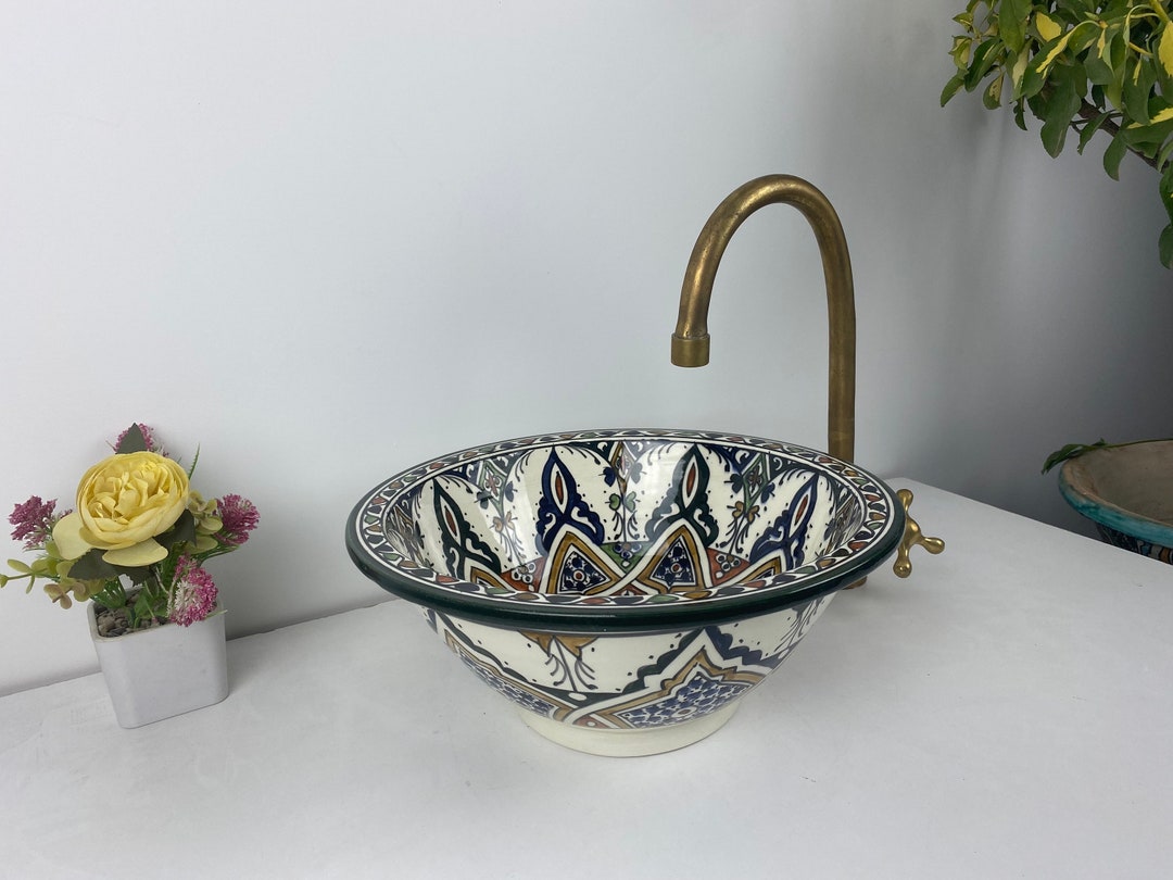 Colorful Basin Unique Bathroom Sink Hand Painted Round Wash Washbasin ...