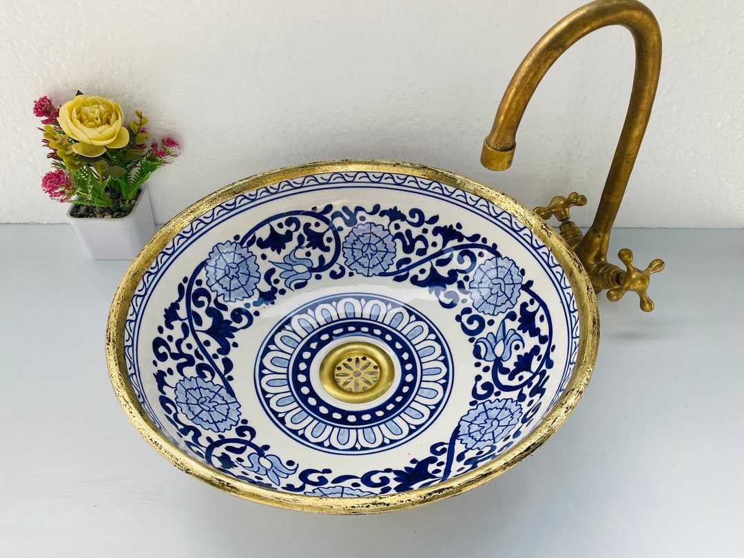 Bathroom Brass Sink Brushed Solid Brass Rimmed Basin Basin With Mid ...