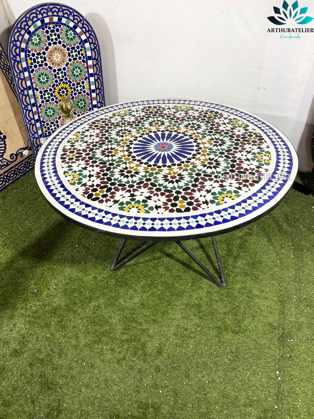 Mosaic Table Round Made From Mosaic and Tiles 100% Handcrafted It for ...
