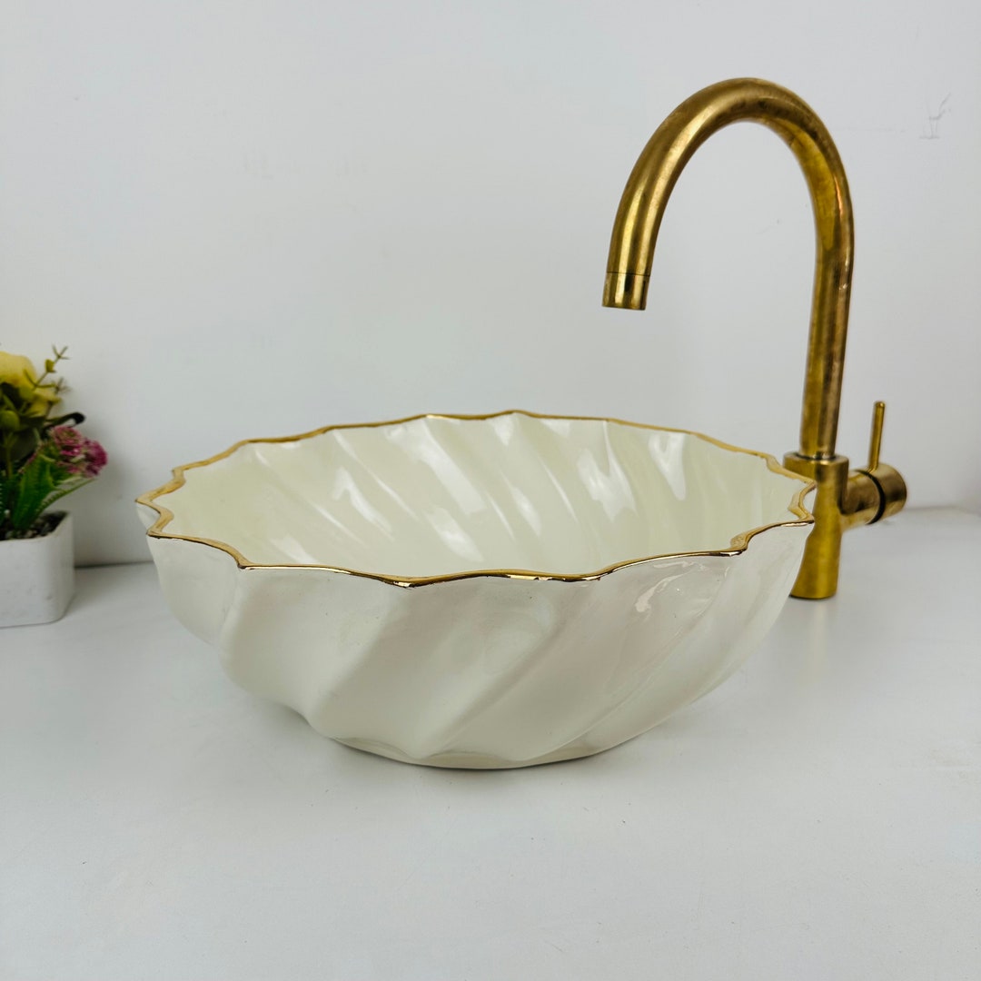 Angelica Basin Round 14 Karat Gold Rimmed, Bathroom Custom Sink, Modern ...