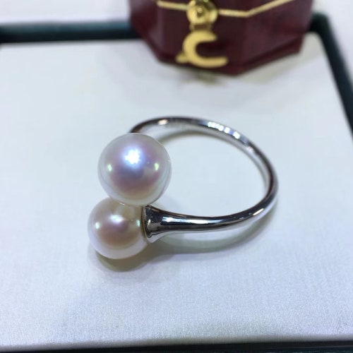Double Pearl Ringsterling Silver Open Ring Pearlsimple - Etsy