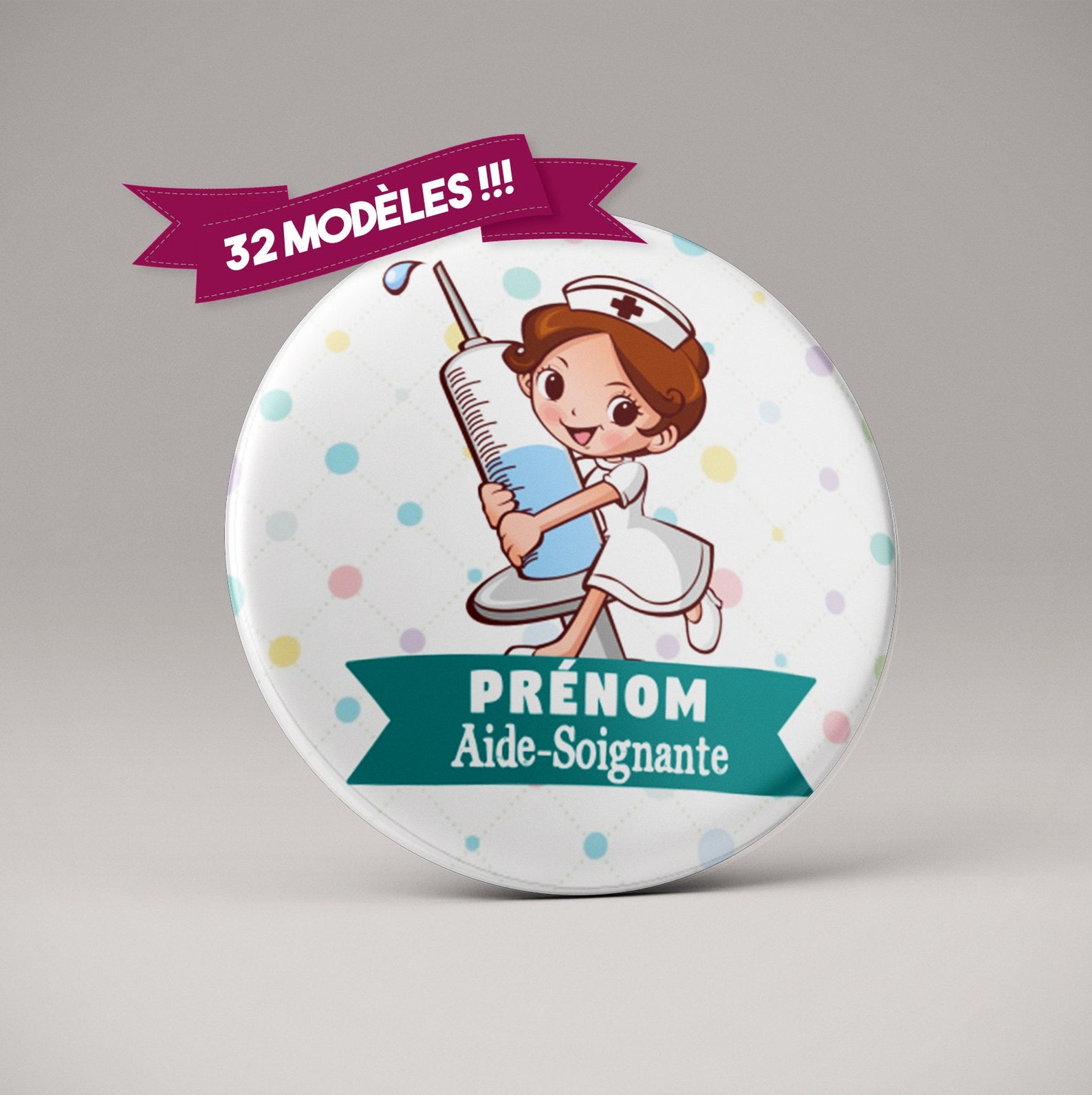 Badge infirmière personnalisé 37mm / ash / aide soignante / - Etsy France