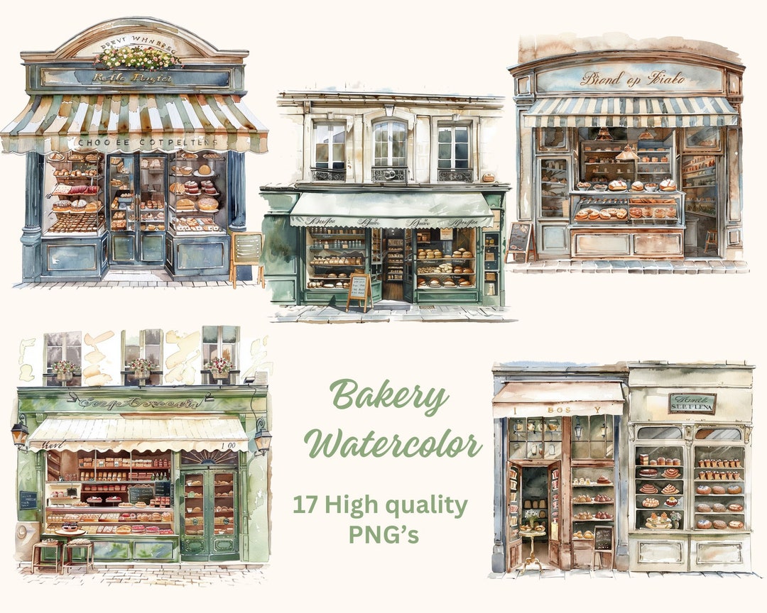 17 Watercolor Bakery Clipart, Bakery Shop, Printable Watercolor Clipart ...