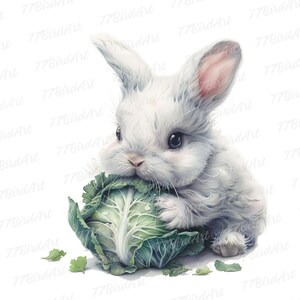 14 Cute Bunny Clipart Set, Watercolor Rabbit Clipart, Printable ...