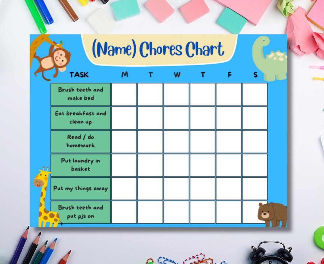 Blue Chores Chart for Kids - Etsy UK