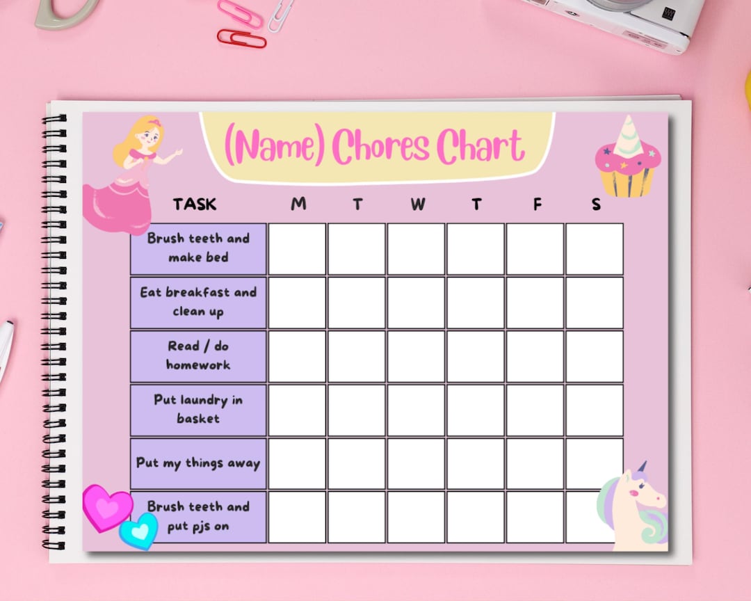 Pink Chores Chart for Kids - Etsy