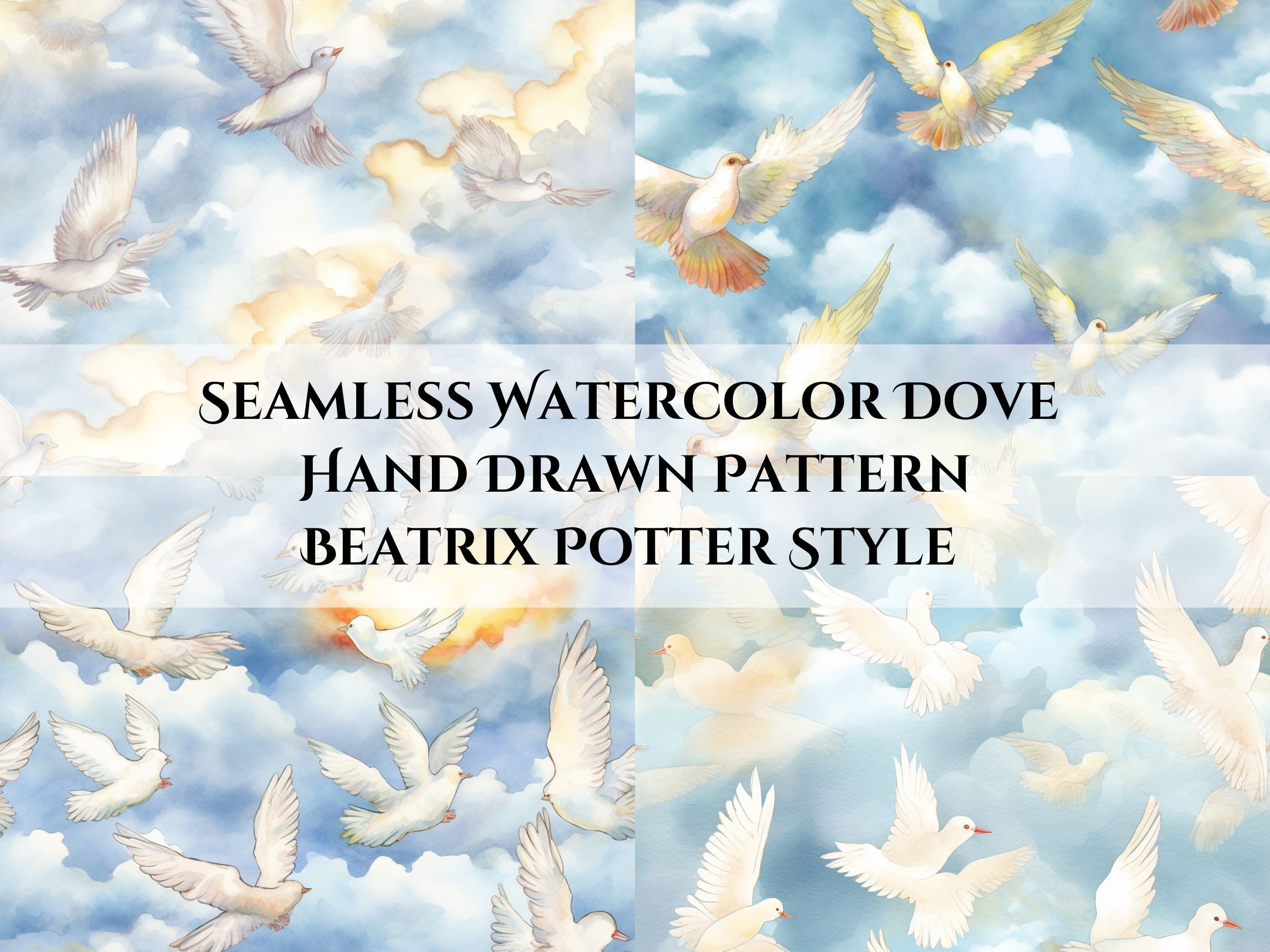 Wedding Dove Digital Paper SEAMLESS Hand Drawn Watercolor Dove Patterns ...