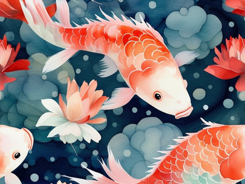 Koi Watercolor Digital Paper - SEAMLESS - Watercolor Koi Patterns - 4 ...