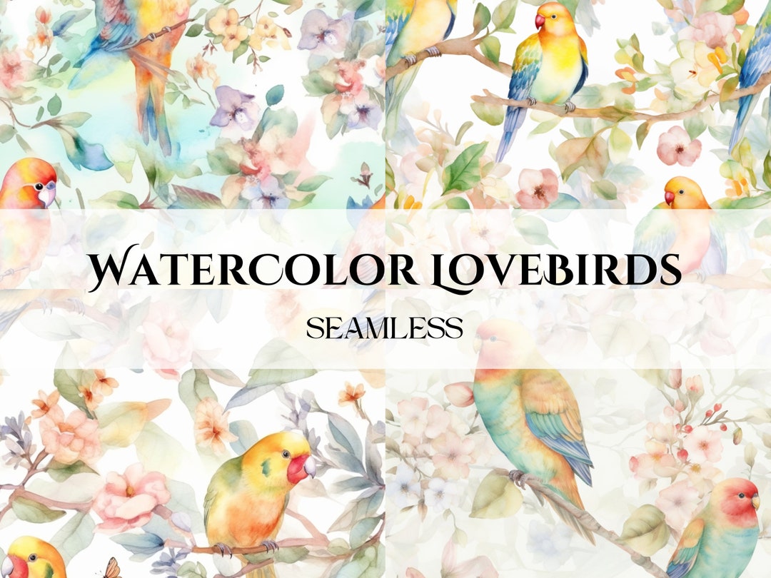 Lovebirds Digital Paper - SEAMLESS - Hand Drawn Watercolor Lovebird ...