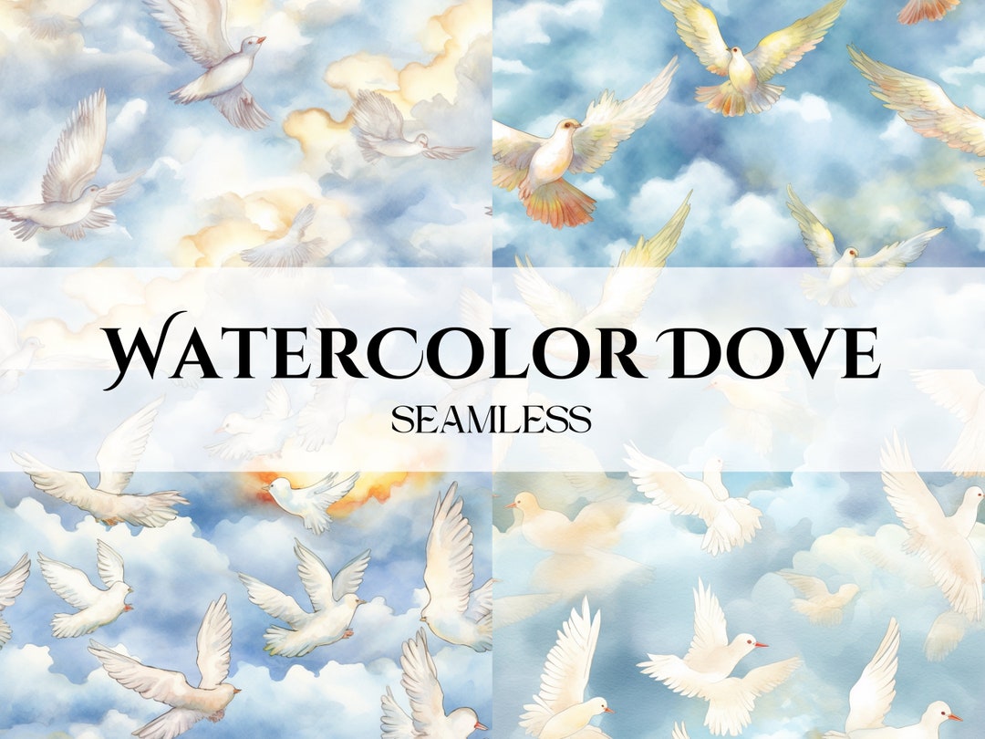 Wedding Dove Digital Paper - SEAMLESS - Hand Drawn Watercolor Dove ...