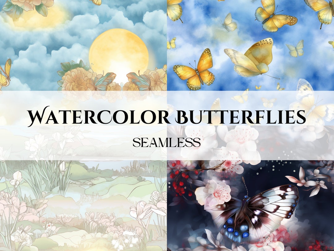 Butterfly Digital Paper - SEAMLESS - Hand Drawn Watercolor Butterfly ...