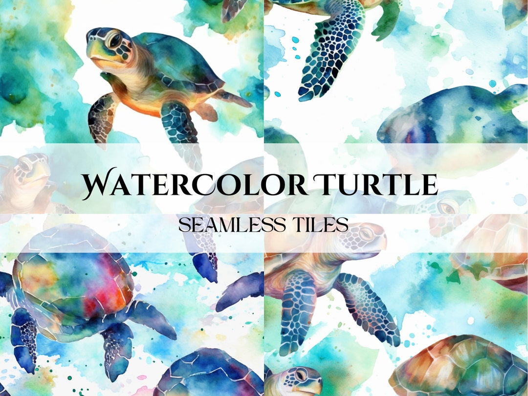 Turtle Watercolor Digital Paper - SEAMLESS - Watercolor Turtle Patterns ...