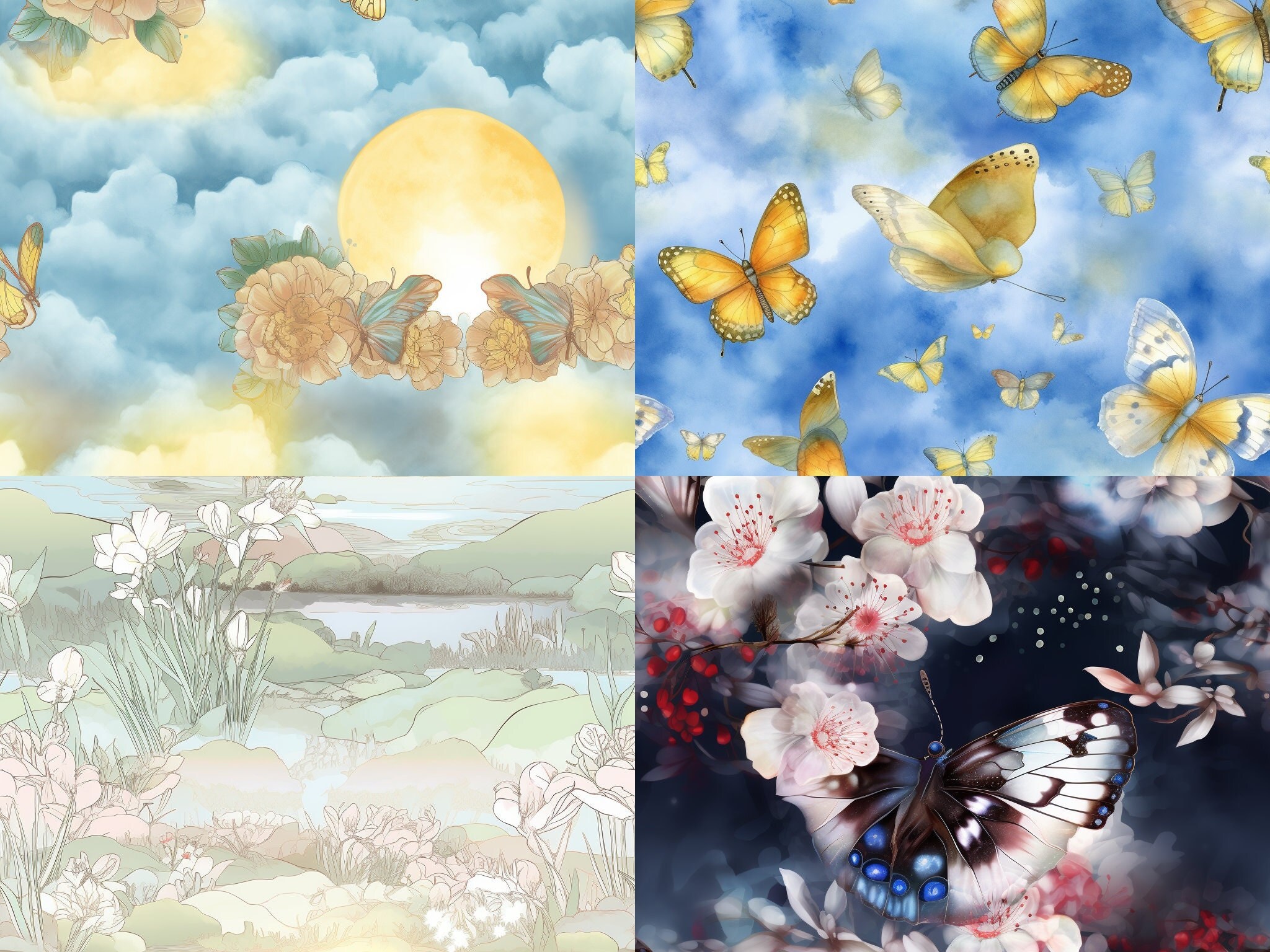 Butterfly Digital Paper - SEAMLESS - Hand Drawn Watercolor Butterfly ...