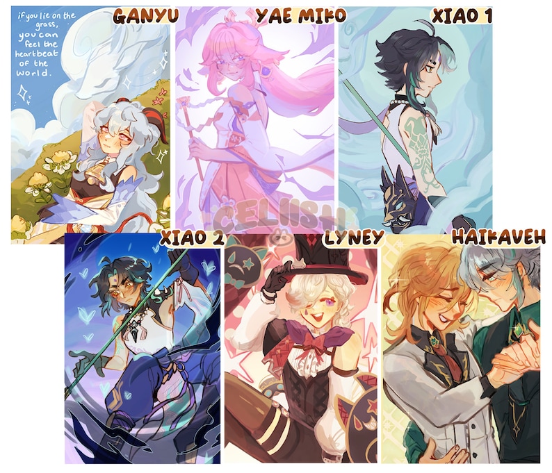 Genshin Impact Art Prints 4x6 in (gaming, Arlecchino, Wanderer, Furina ...