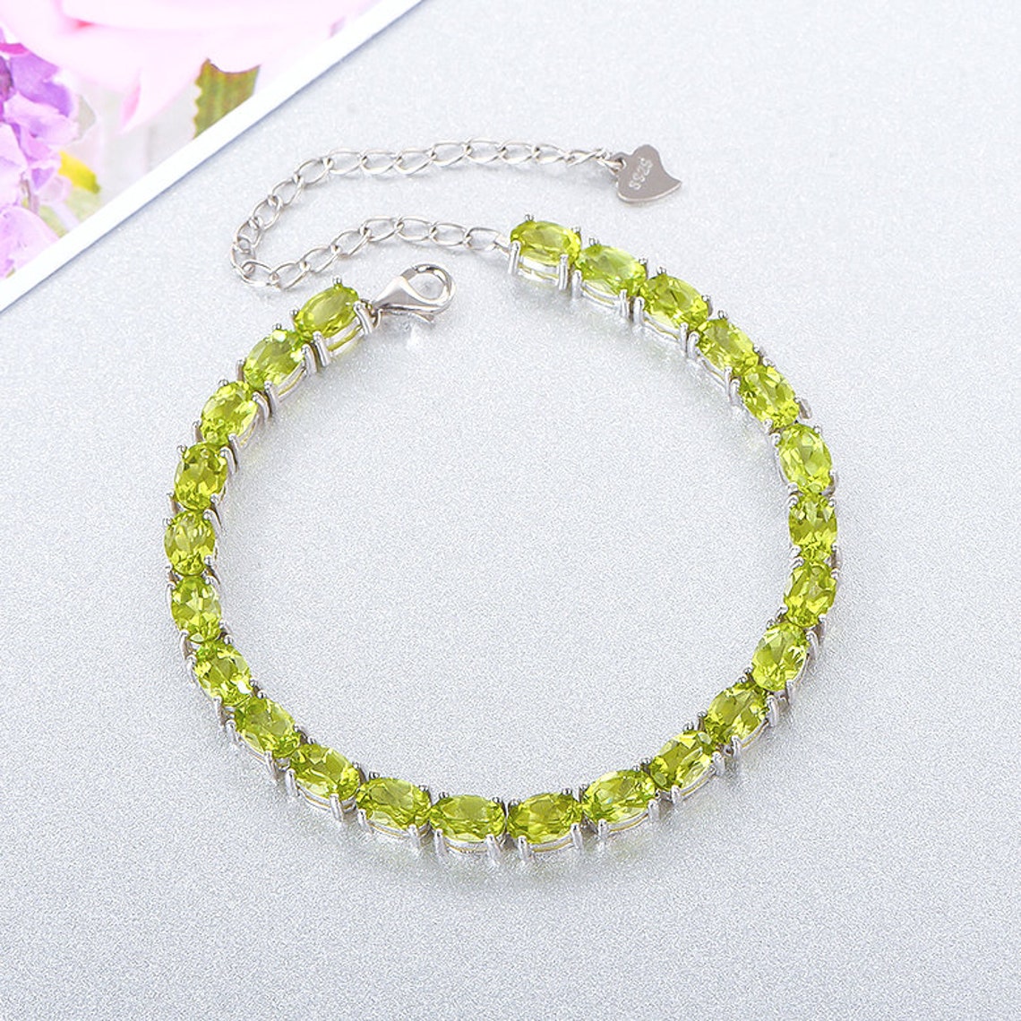 Natural Peridot Bracelet / Birthstone Bracelet / White Gold - Etsy