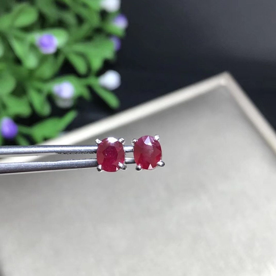 Natural Ruby Earrings / Ruby Jewelry / White Gold Plated S925 | Etsy