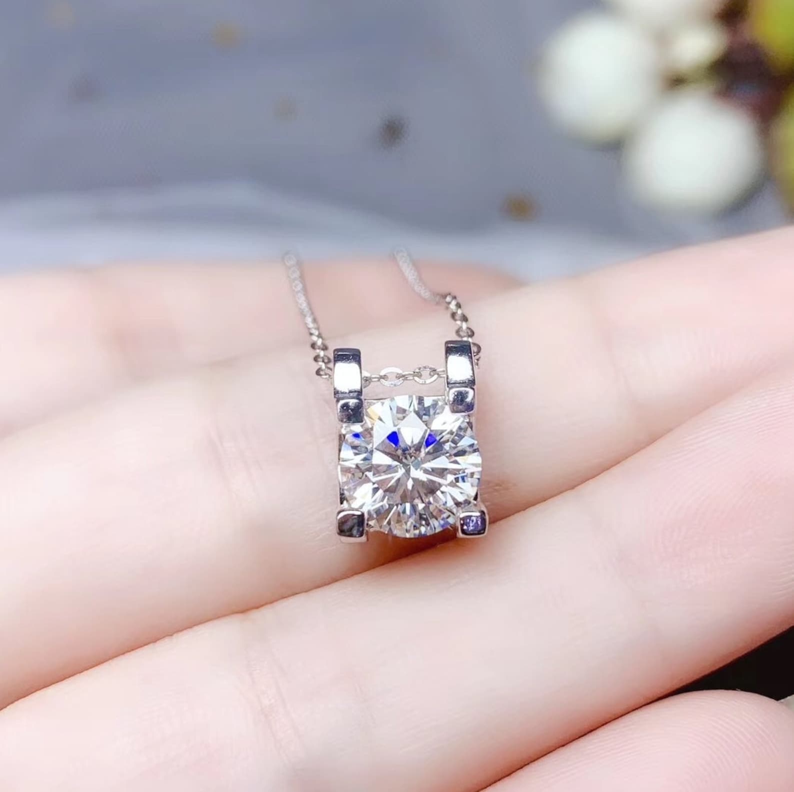 Moissanite Pendant Necklace / Moissanite Jewelry / White Gold Plated ...