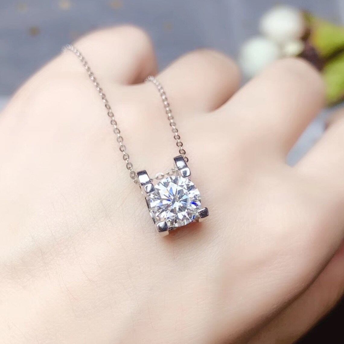 Moissanite Pendant Necklace / Moissanite Jewelry / White Gold - Etsy