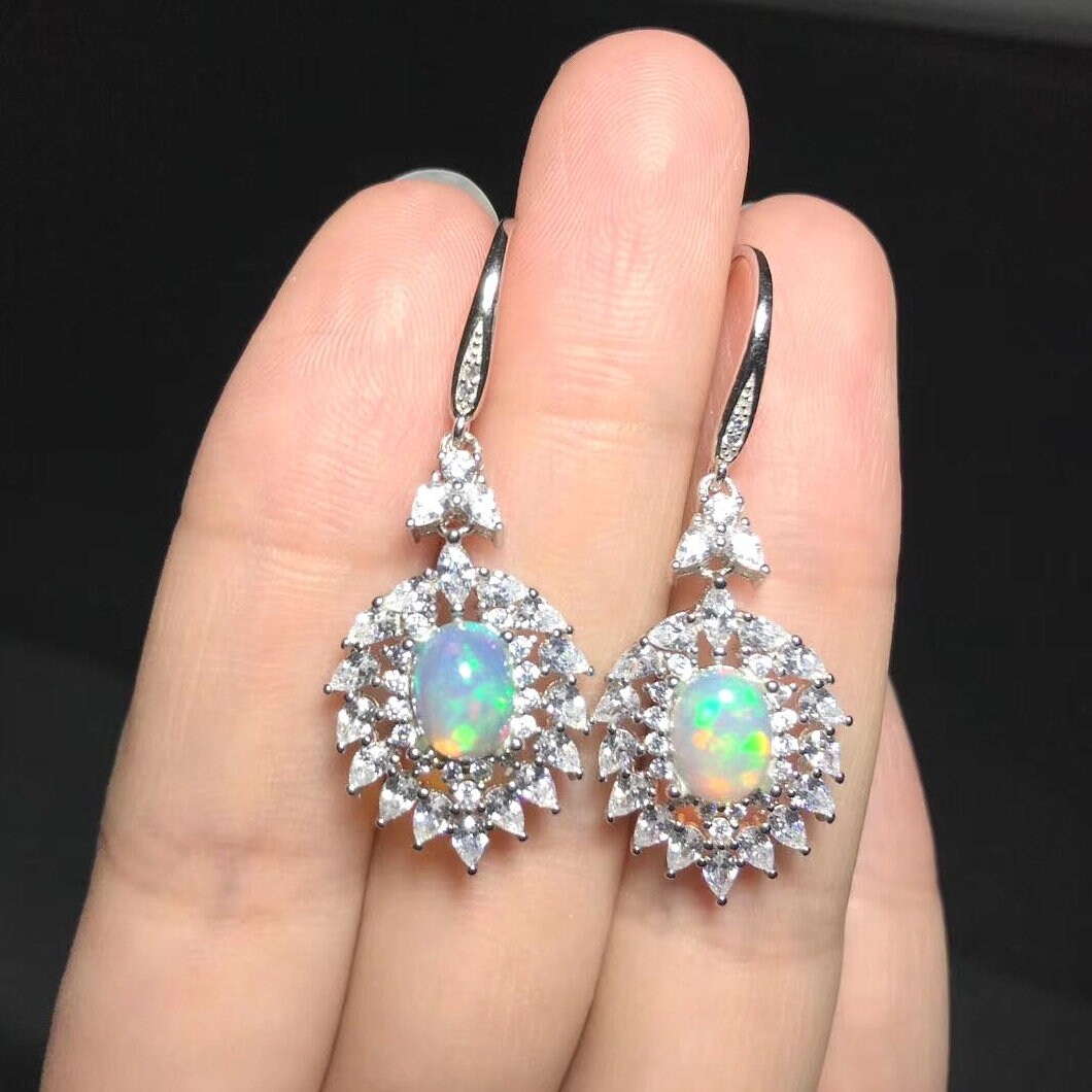 Natural Opal Earrings / Natural Opal Jewelry / White Gold Plated S925 ...