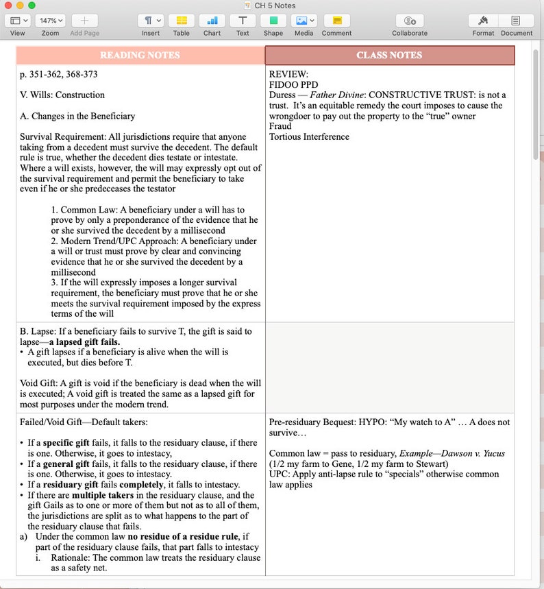 Law School College Note Taking Template - Etsy