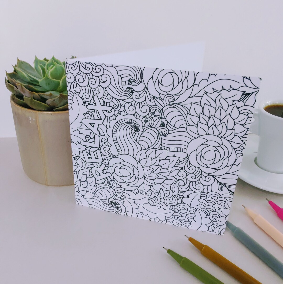 Relax Doodle Art Colouring in Card. Mindful Greetings Card for Adults ...