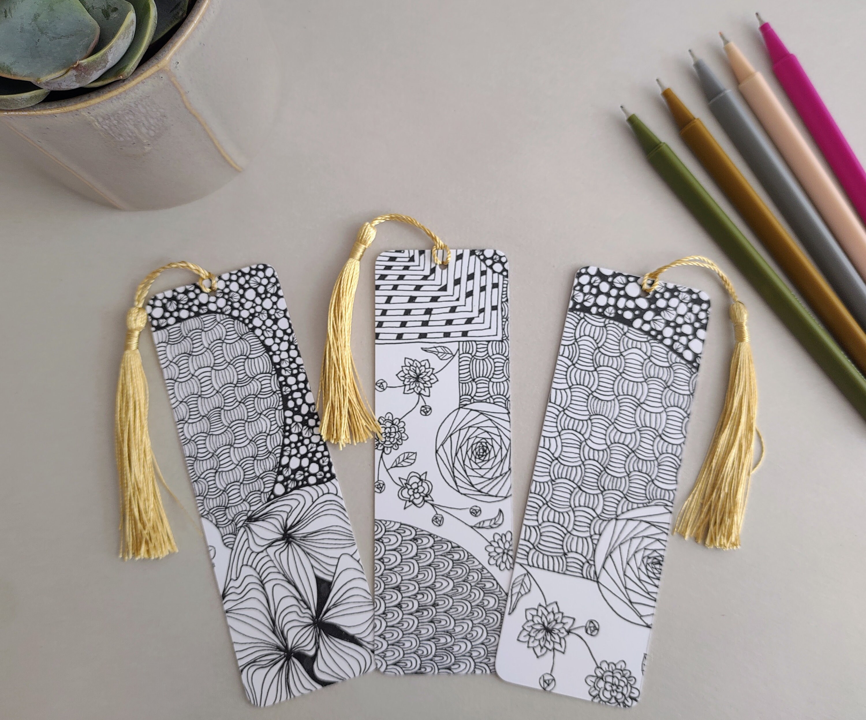 Set of 3 Zen Doodle Colouring in Bookmarks. Choice of 4 Patterns ...
