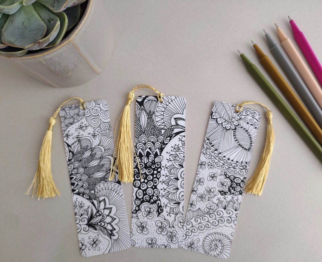 Set of 3 Zen Doodle Colouring in Bookmarks. Choice of 4 Patterns ...